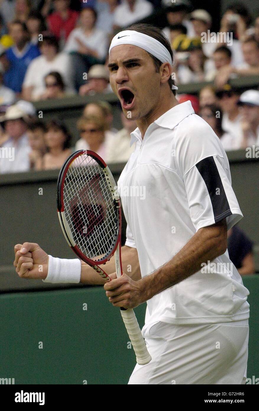 Defending champion Roger Federer from Switzerland celebrates his ...