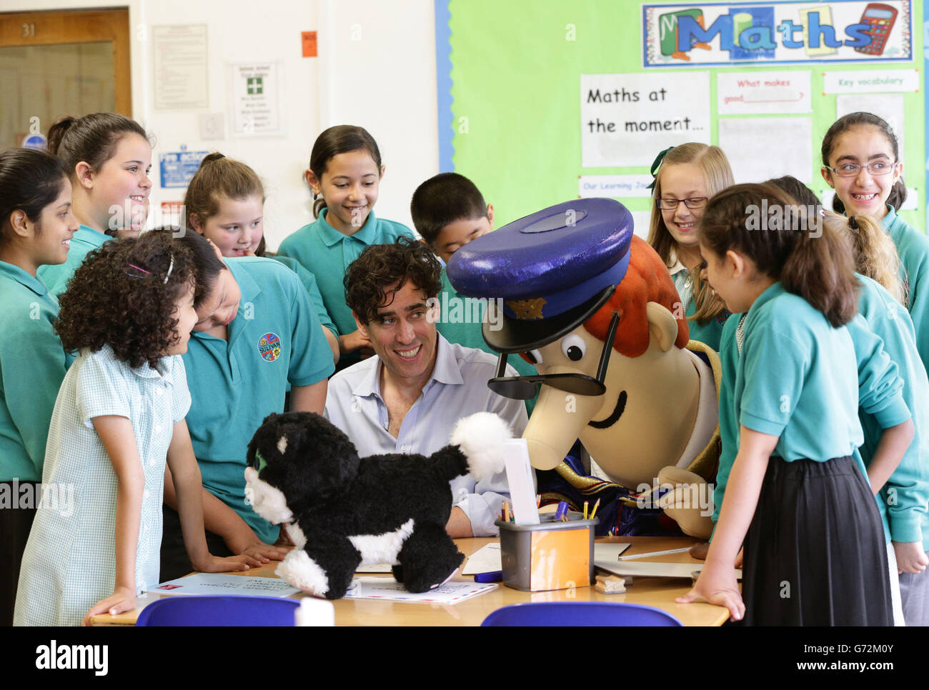 Postman Pat and Stephen Mangan School visit - London Stock Photo - Alamy