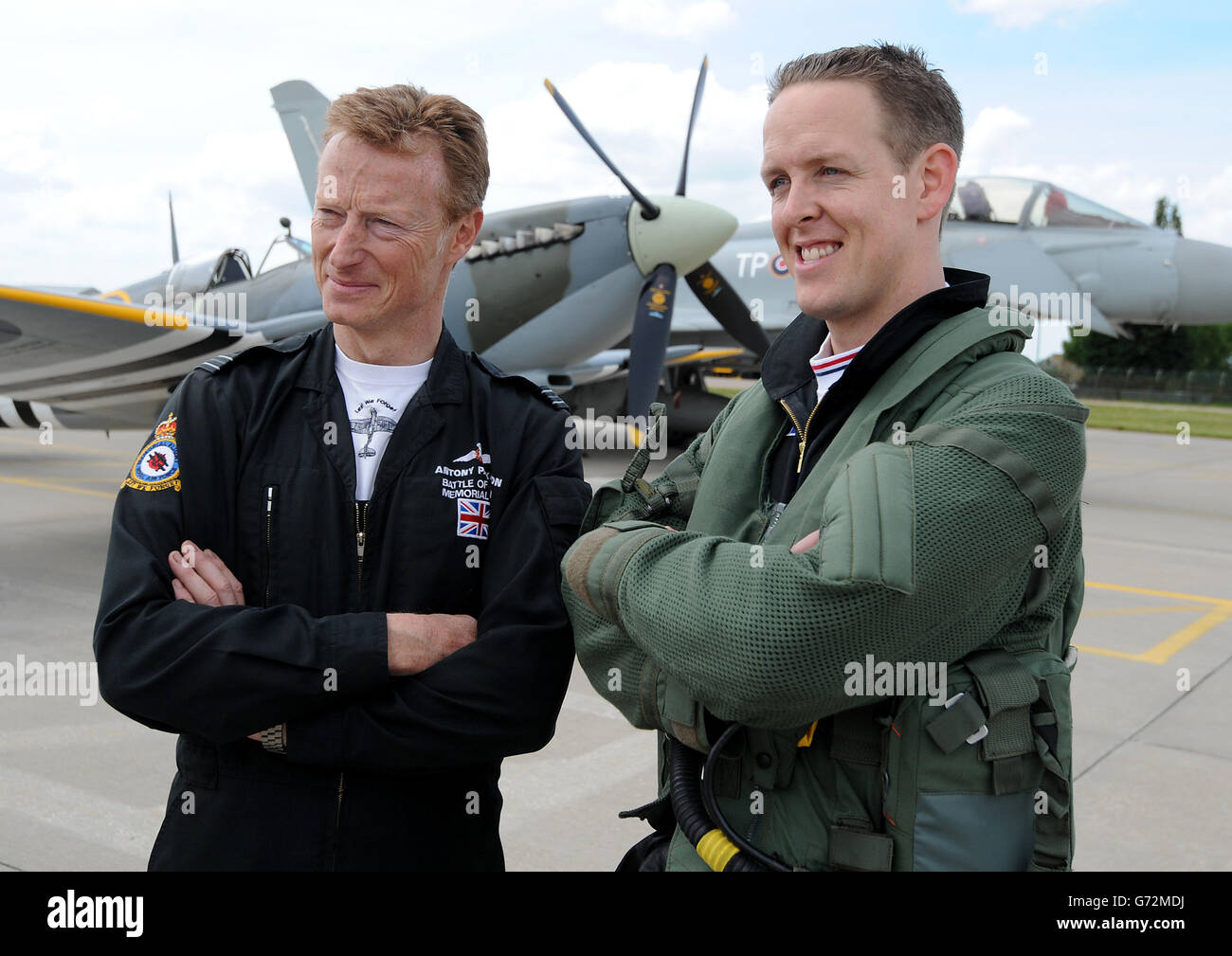 Eurofighter Typhoon pilot Flight Lieutenant Noel Rees, right, with D ...