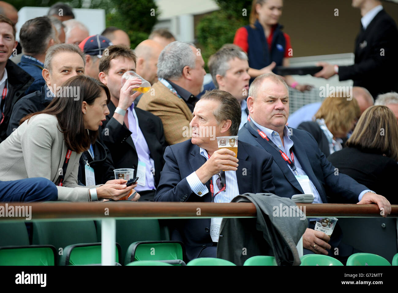 Spectators have drink in the whilst enjoying the cricket hi-res stock ...