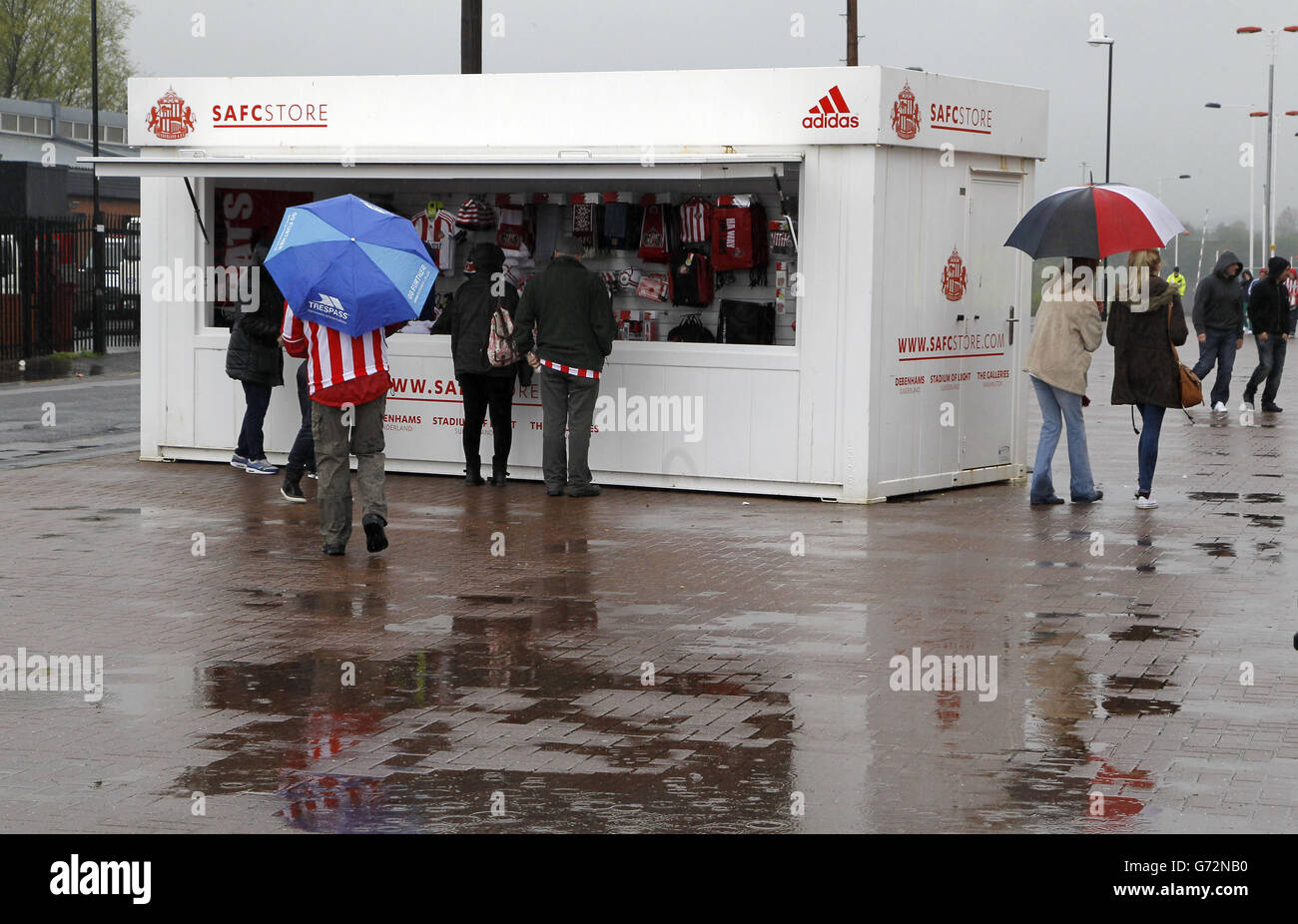 General view of a merchandise stall at the Stadium of Light Stock Photo ...