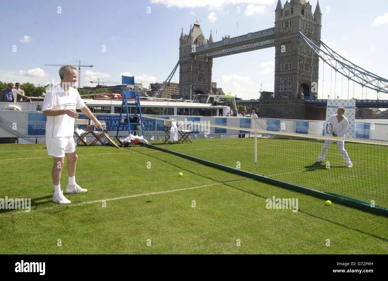 John McEnroe and Monica Seles floating court Stock Photo - Alamy