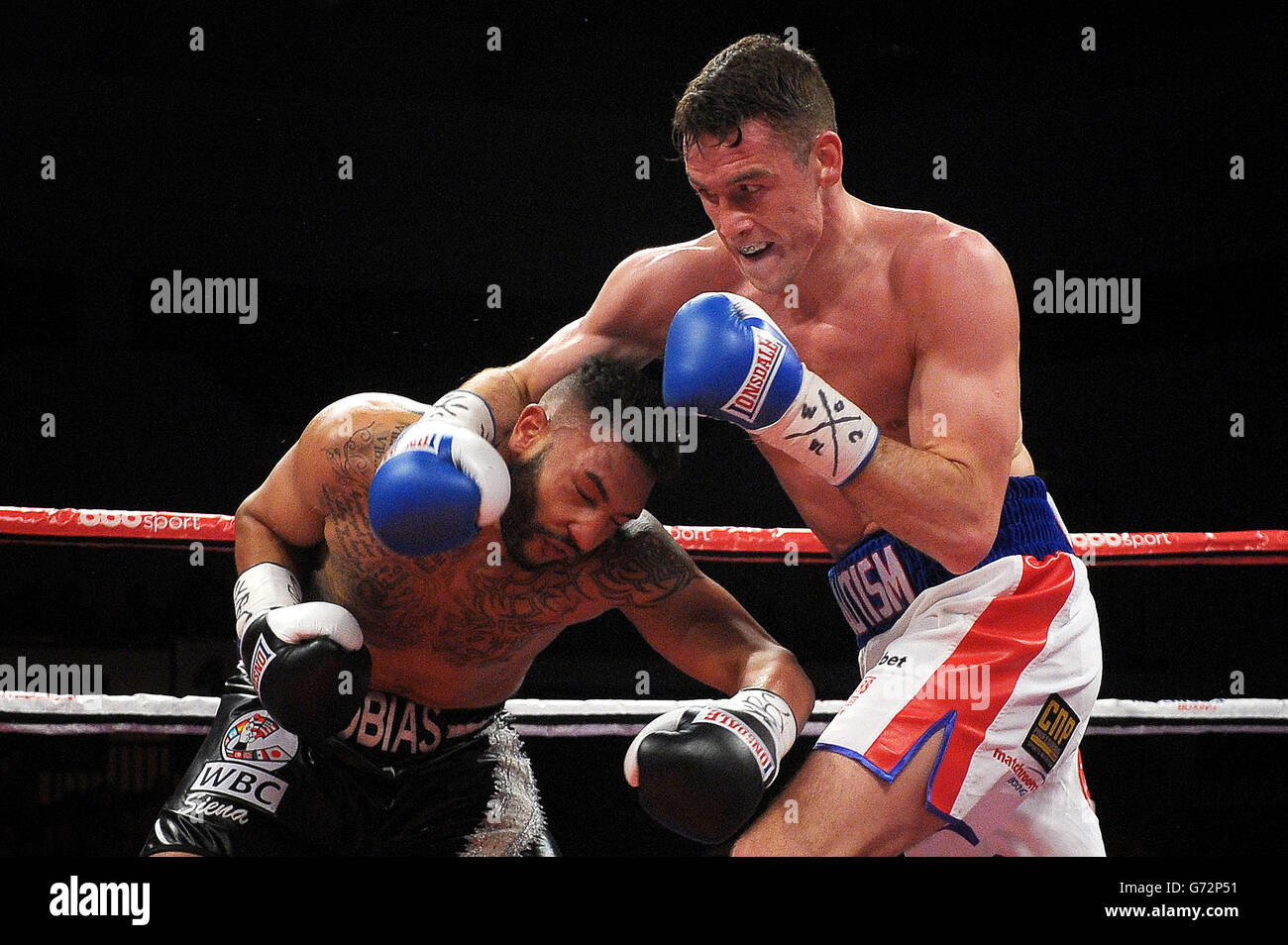 Callum Smith (right) in action against Tobias Webb in their WBC ...