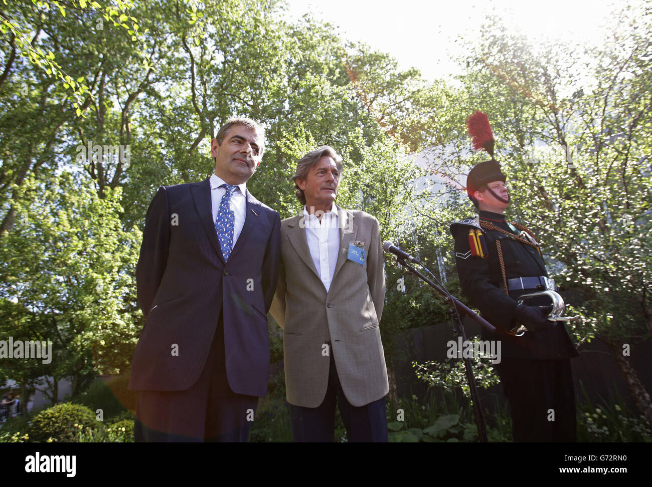Rowan Atkinson (left) and Nigel Havers in the No Man's Land garden, the ...