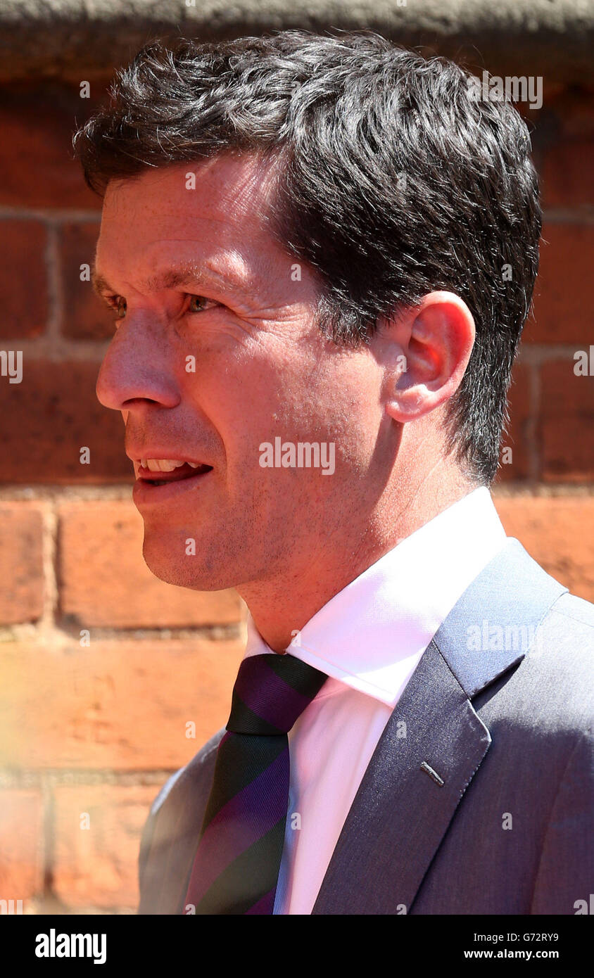 Tim Henman arrives at St Johns Church in Ipswich, Suffolk for the ...
