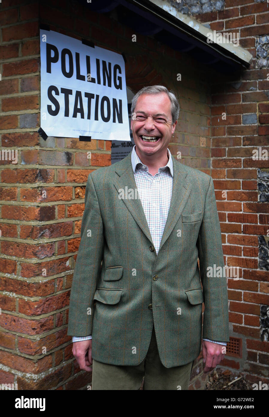 UKIP Leader Nigel Farage arrives at Cudham Church of England Primary ...