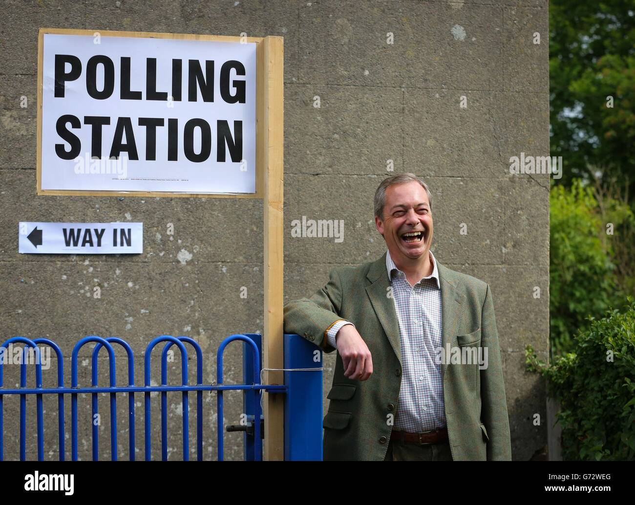 UKIP Leader Nigel Farage poses for photographers as leaves Cudham ...