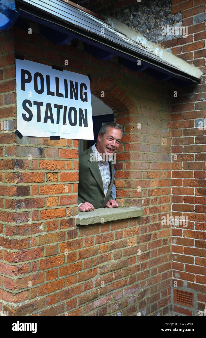 UKIP Leader Nigel Farage arrives at Cudham Church of England Primary ...