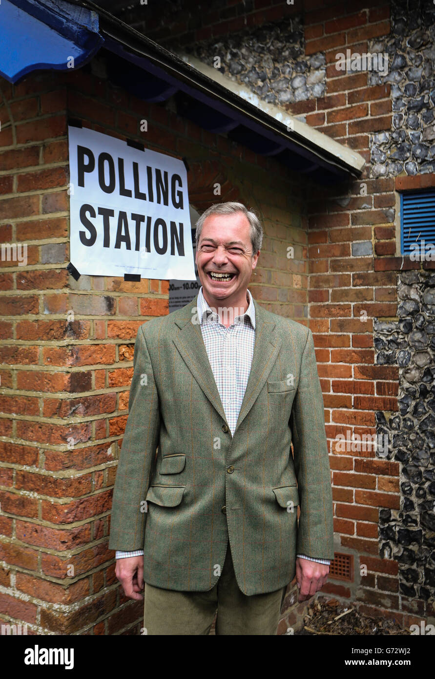 UKIP Leader Nigel Farage arrives at Cudham Church of England Primary ...