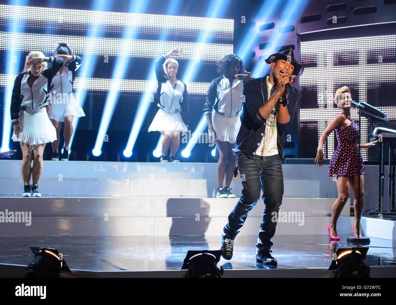 Pharrell Williams performs during a recording of the Graham Norton Show ...