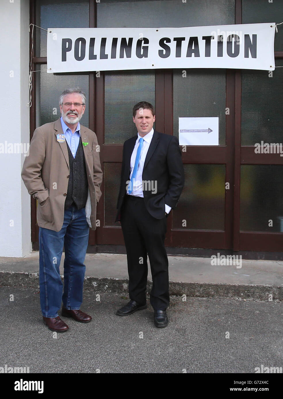 Sinn Fein leader Gerry Adams TD, accompanied by MEP Candidate Matt ...