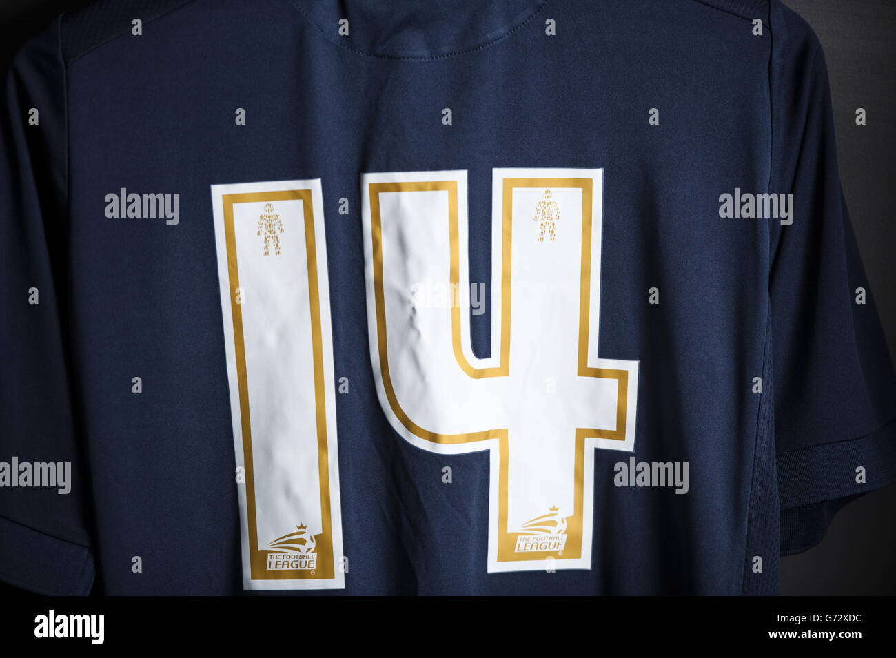 The prostate cancer charity logo can be seen on a number 14 football ...