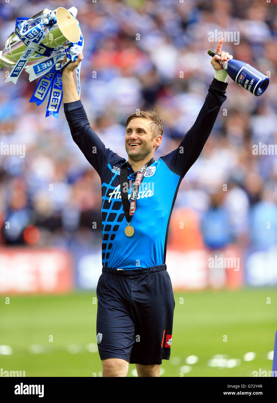 Queens Park Rangers' goalkeeper Rob Green celebrates with the Sky Bet ...