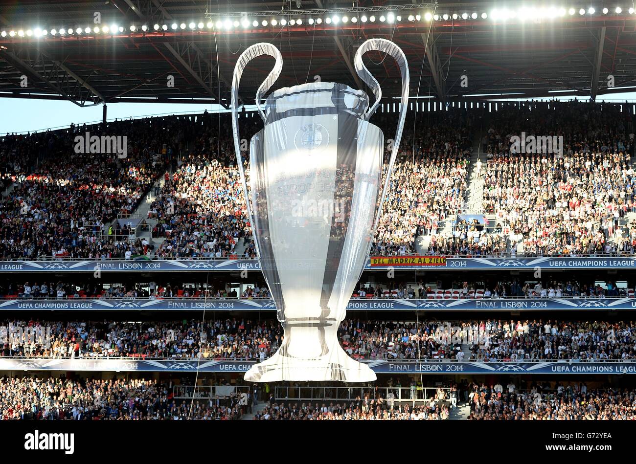 View of giant uefa champions league trophy in the hi-res stock ...