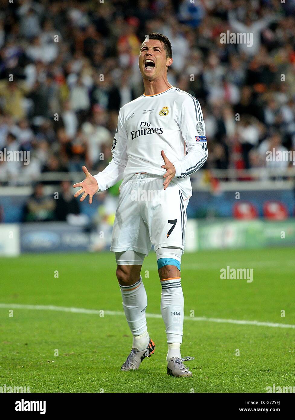 Real Madrid's Cristiano Ronaldo shows his frustration after a missed ...