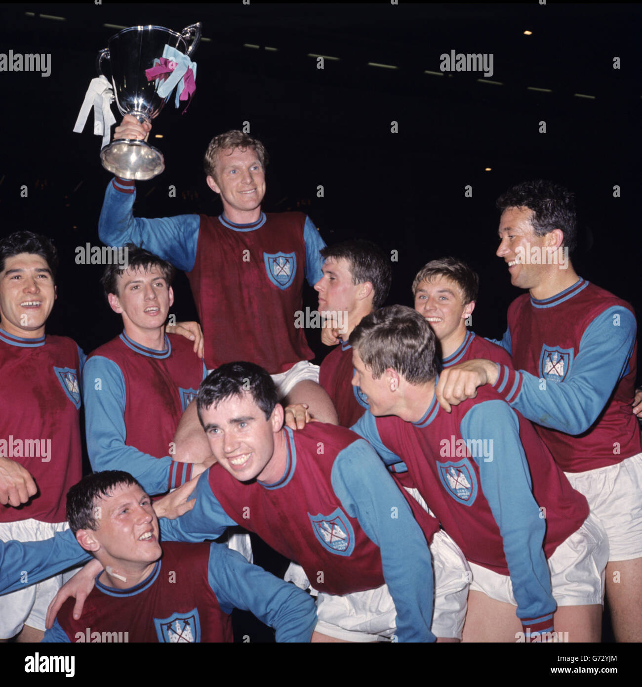 West Ham United celebrate with the European Cup Winners Cup after their ...