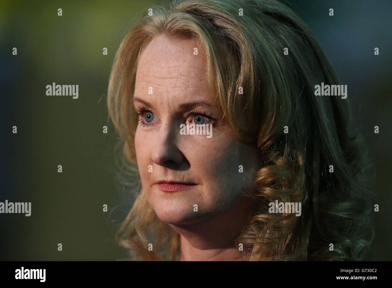 Fianna Fail candidate Mary Fitzpatrick speaks to the media, as counting ...