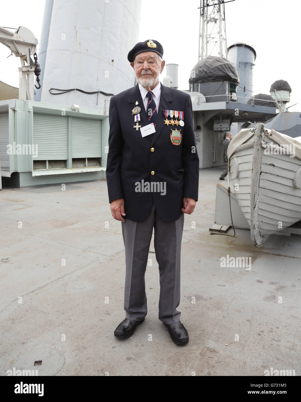 Richard Llewellyn, a veteran of the Normandy landings, on board HMS ...