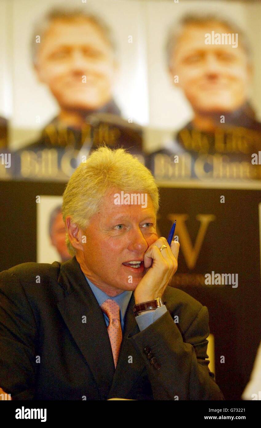 Former US President Bill Clinton at Waterstone book shop in London ...