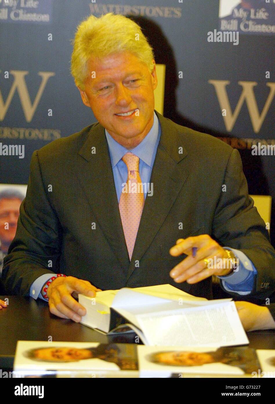 Former US President Bill Clinton at Waterstone book shop in London ...