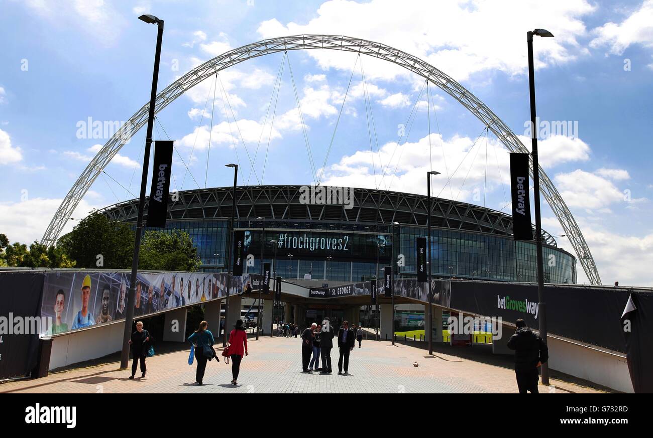 Wembley Way outside Wembley Stadium with people coming and going ahead ...