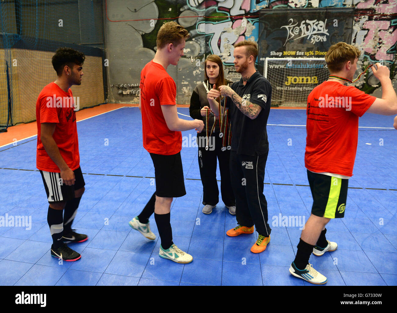 Freestyler John Wheeler gives out medals to winners Futbol at the South ...