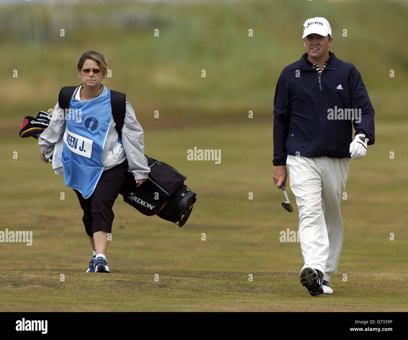 USA's Jimmy Green with his female caddie during a practice round for ...