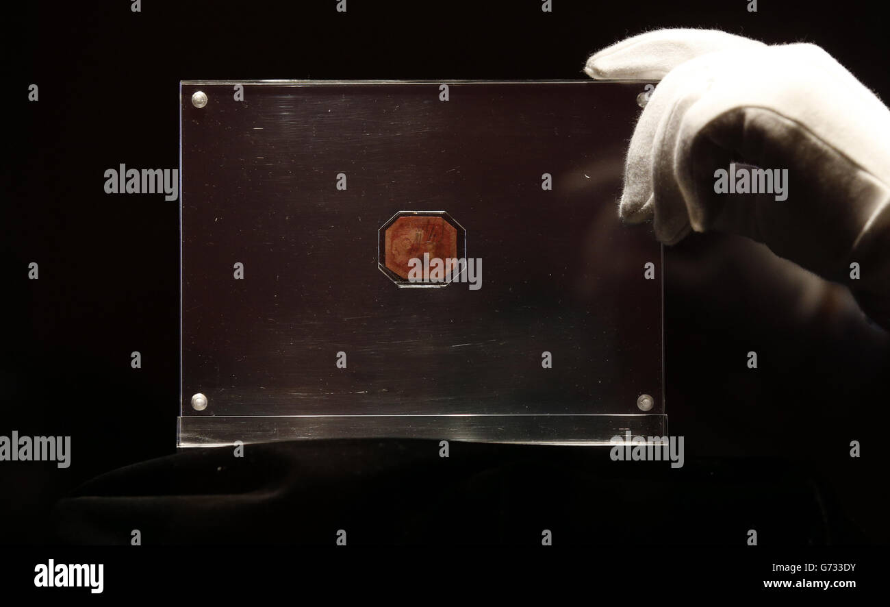 The British Guiana One-Cent Magenta stamp on display at Sotheby's on ...