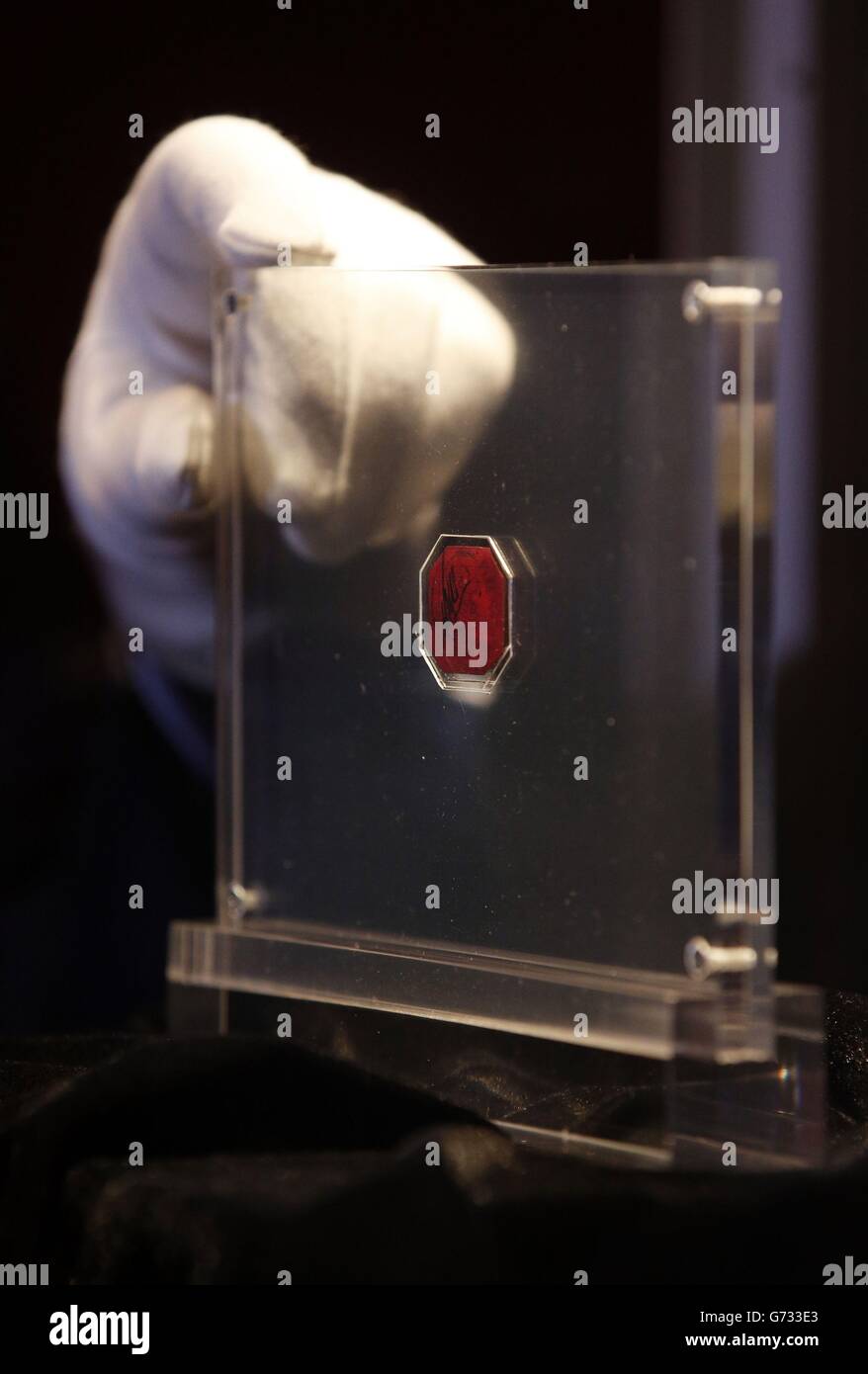 The British Guiana One-Cent Magenta stamp on display at Sotheby's on ...