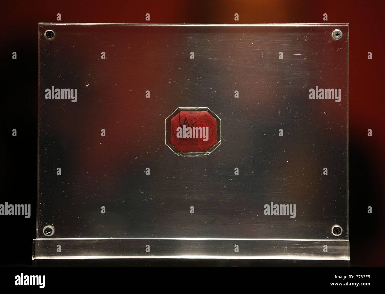 The British Guiana One-Cent Magenta stamp on display at Sotheby's on ...