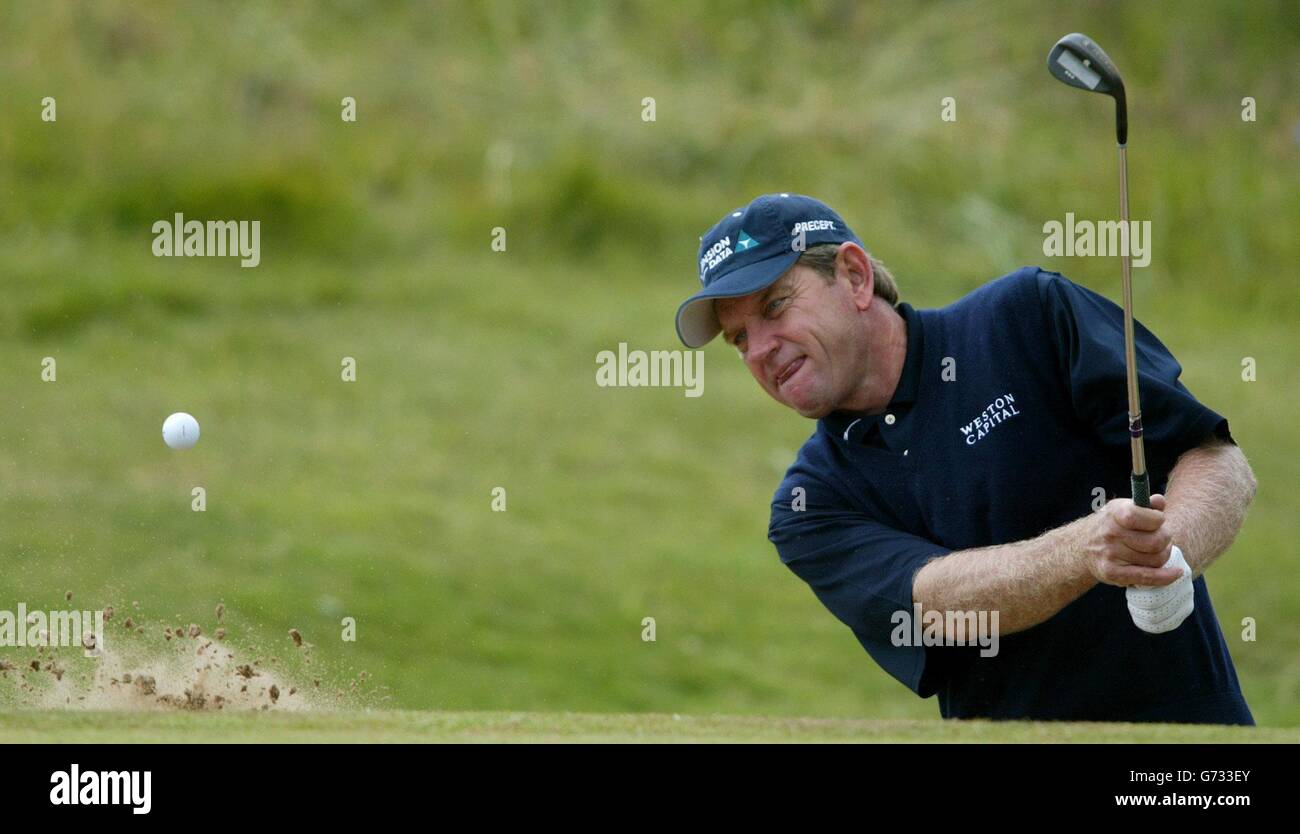 Zimbabwe's Nick Price plays out of a bunker on the 4th during a ...
