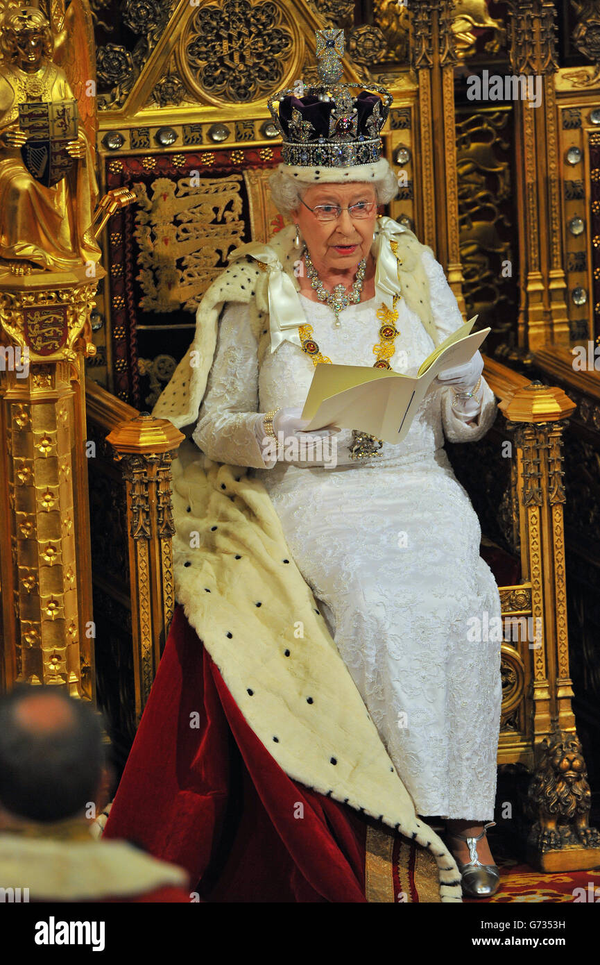 Queen Elizabeth II delivers her speech in the House of Lords during the ...