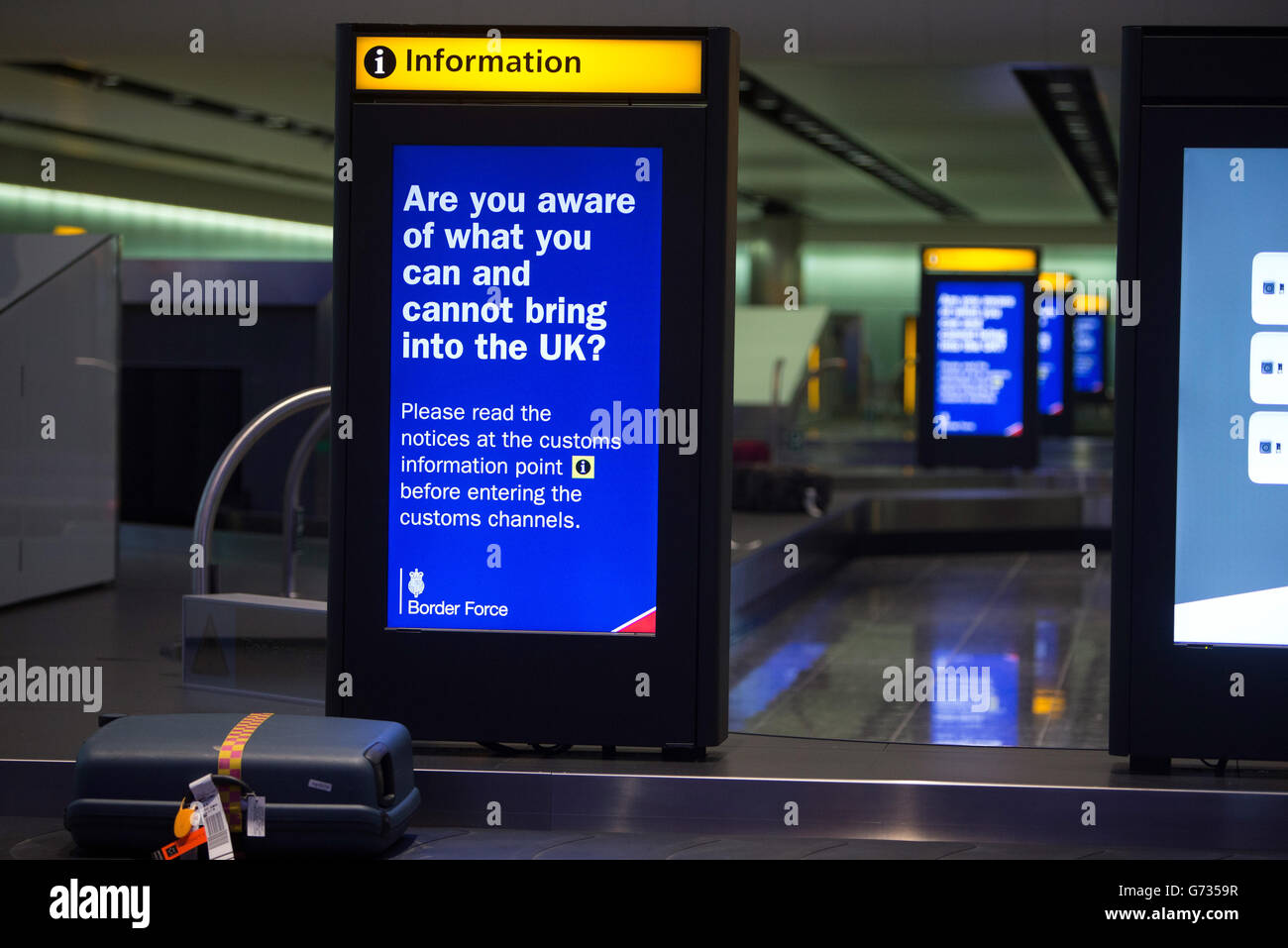 A Border Force sign in the Baggage Reclaim area of the new Terminal 2 ...