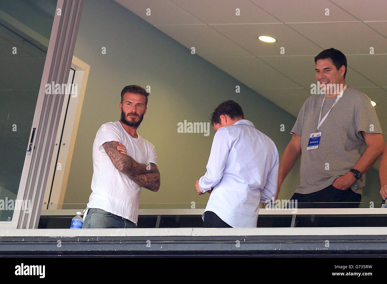 David Beckham looks on before the International Friendly at the Sun ...