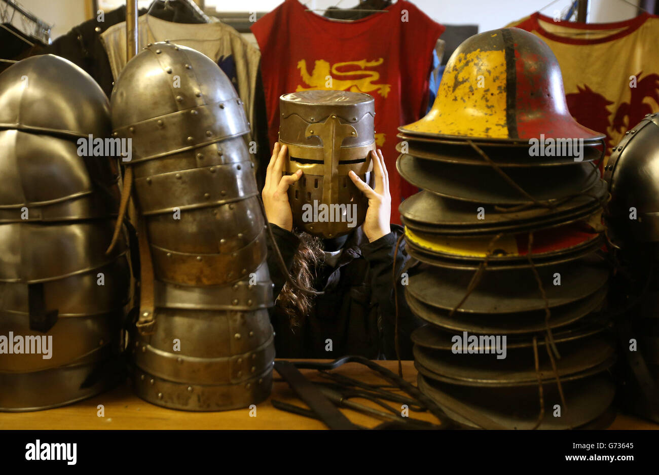 Tom Straw from the Clanranald Trust tries on a great helm during final ...