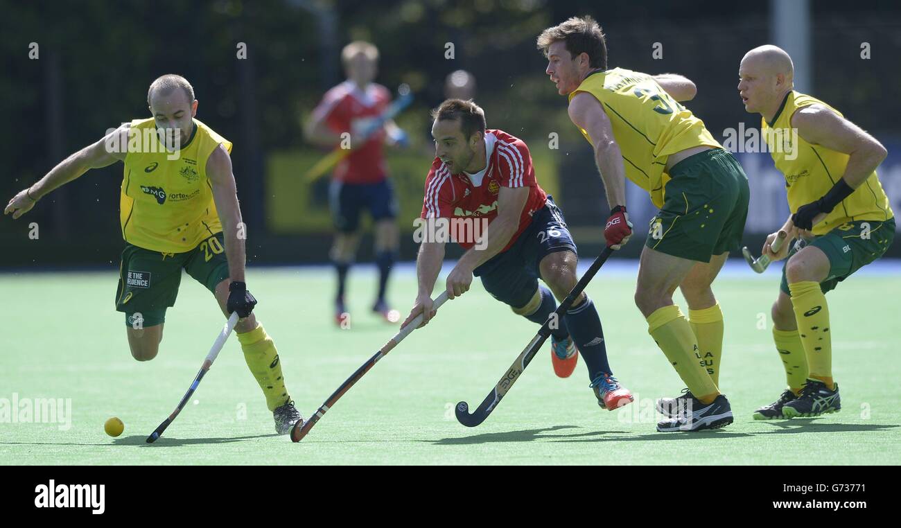 England's Nick Catlin under pressure from Australia's Jeremy Hayward ...