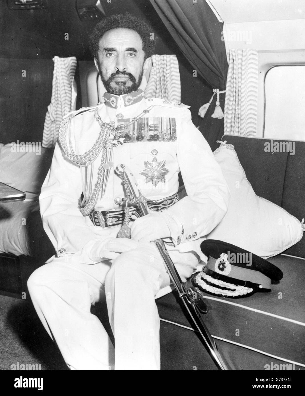 Emperor Haile Selassie of Ethiopa in his Field Marshal's uniform aboard ...