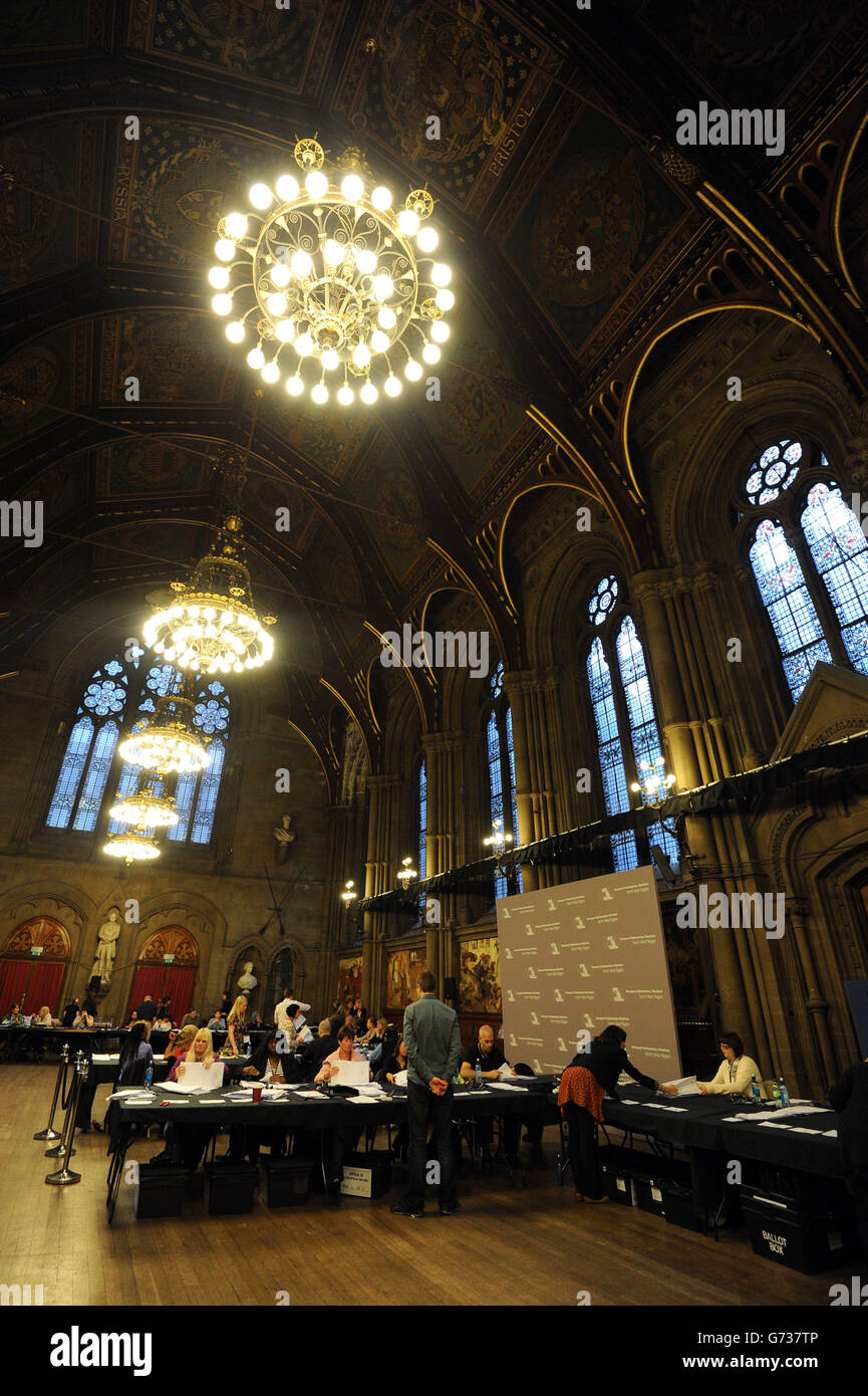 Voting papers are processed during the European Parliamentary elections ...