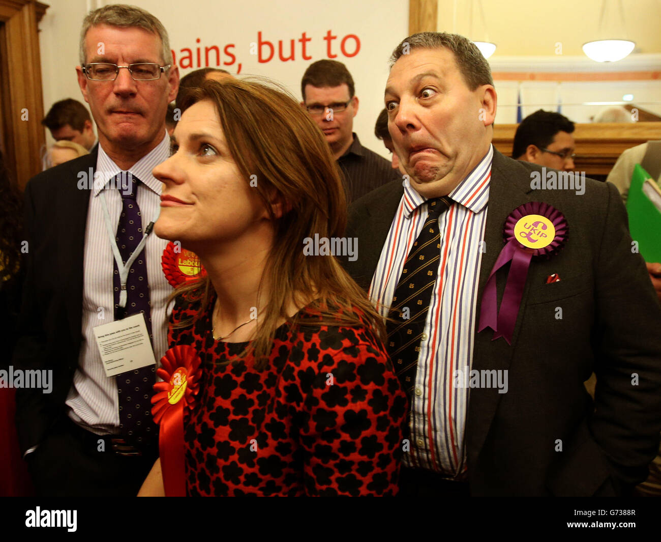 Ukip MEP David Coburn pulls a face behind Labour MEP's Catherine ...