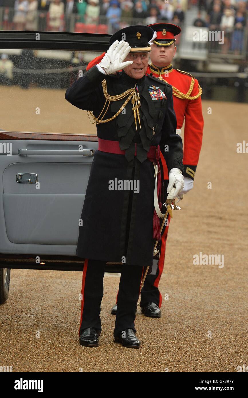 The Duke of Edinburgh arrives with Queen Elizabeth II at Horse Guards ...