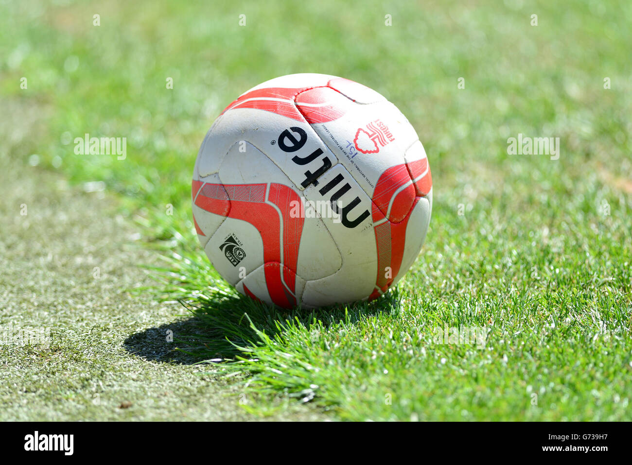 Detail of a Nottingham Forest official match ball on the side of the ...
