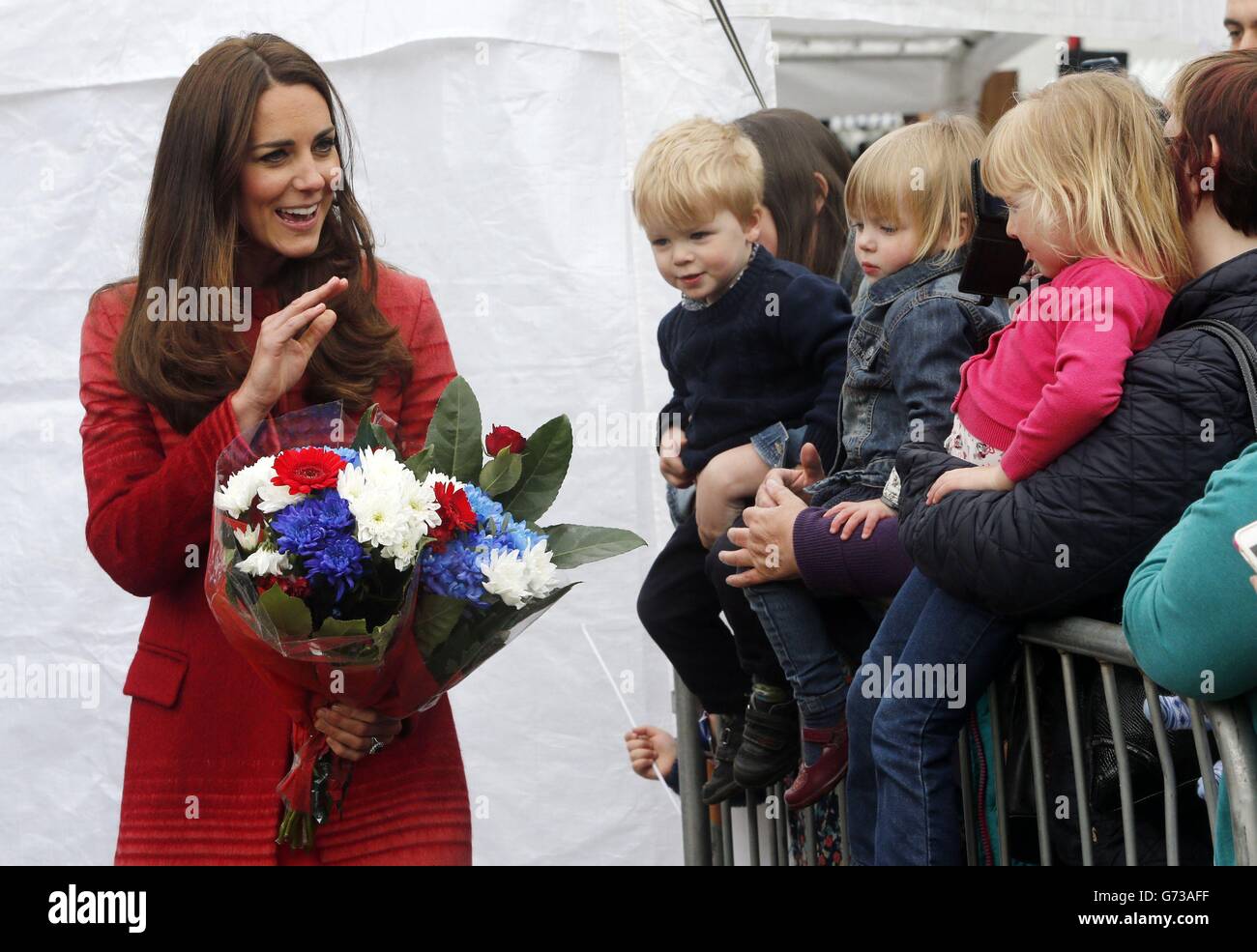 The Duchess of Cambridge waves to the crowds as she attends Forteviot ...