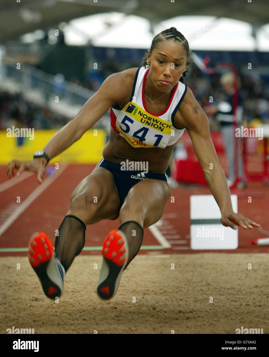 Jade Johnson on her way to winning the Long Jump with a season best ...