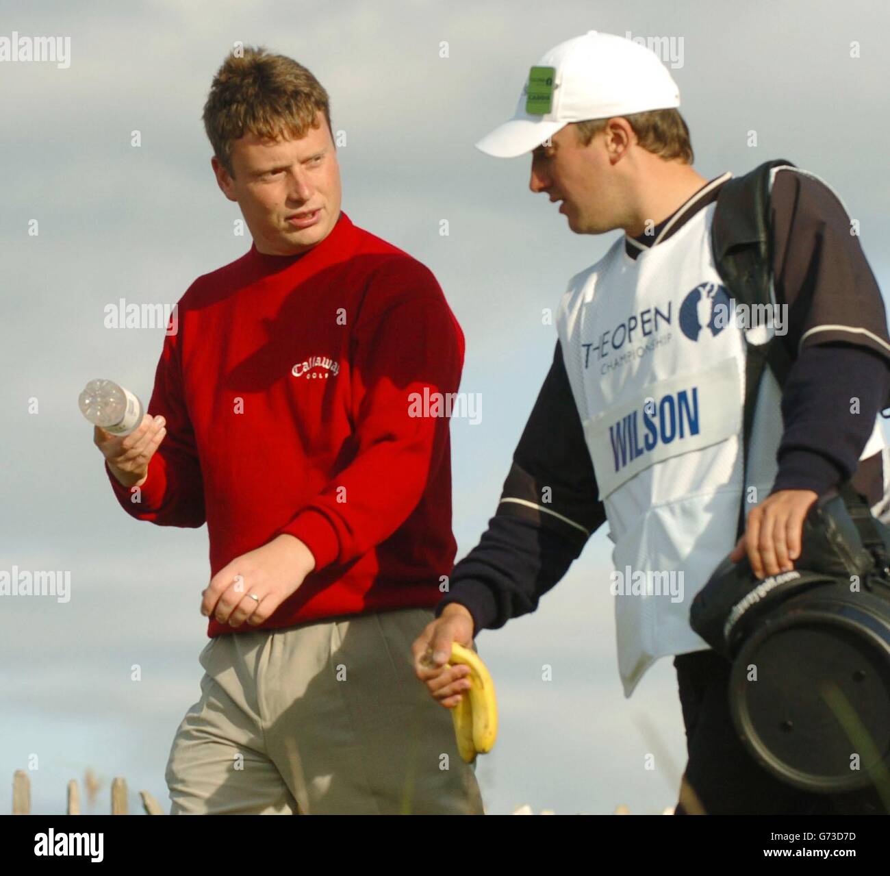 Scotland's Stuart Wilson (left) with his caddie after teeing off the ...