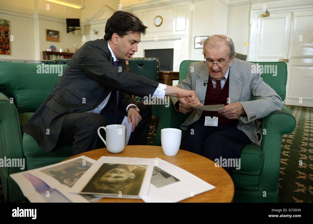 Labour leader Ed Miliband (left) meets D-Day Veteran Mark Radley, 89 ...