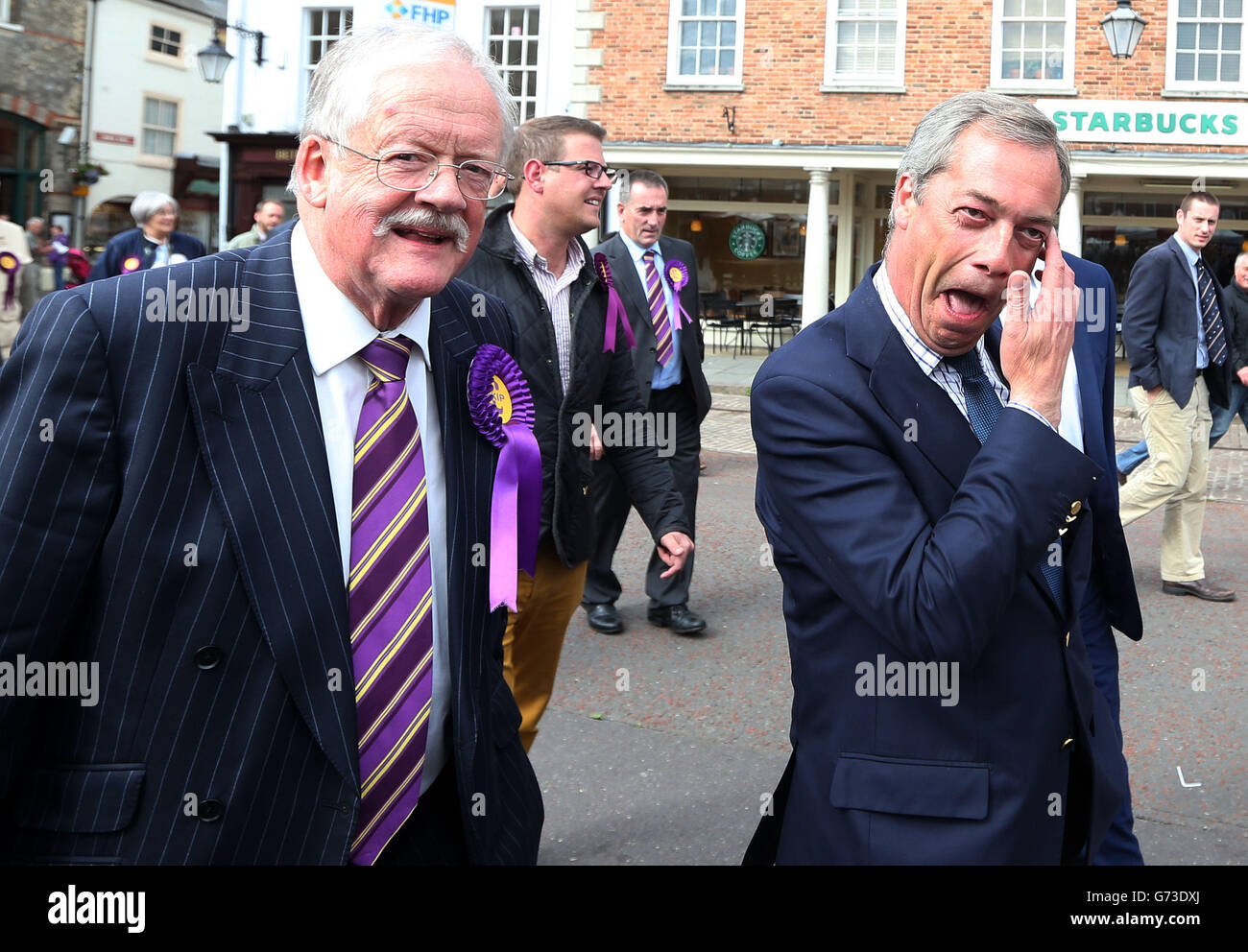 Ukip leader Nigel Farage and Ukip candidate Roger Helmer (left) in ...