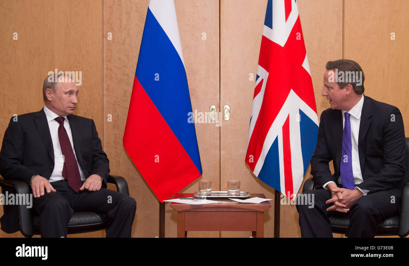 British prime minister david cameron left and russian president hi-res ...