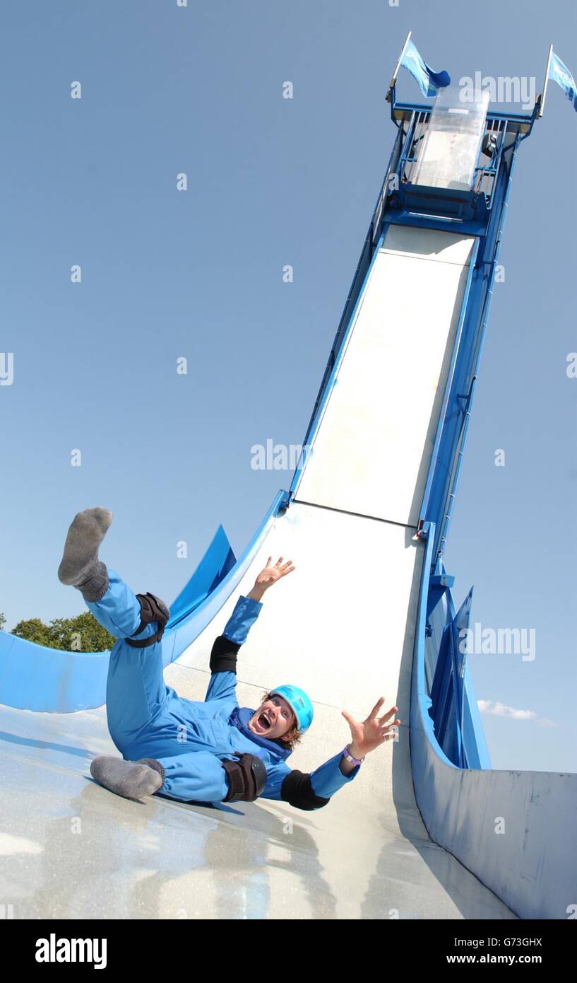 Toby Burgess, from London, tries out the Airwaves Dropzone ride - the ...