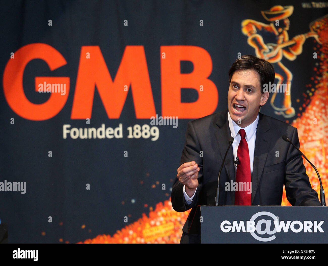 Labour Party leader Ed Miliband makes a speech during the GMB Union ...