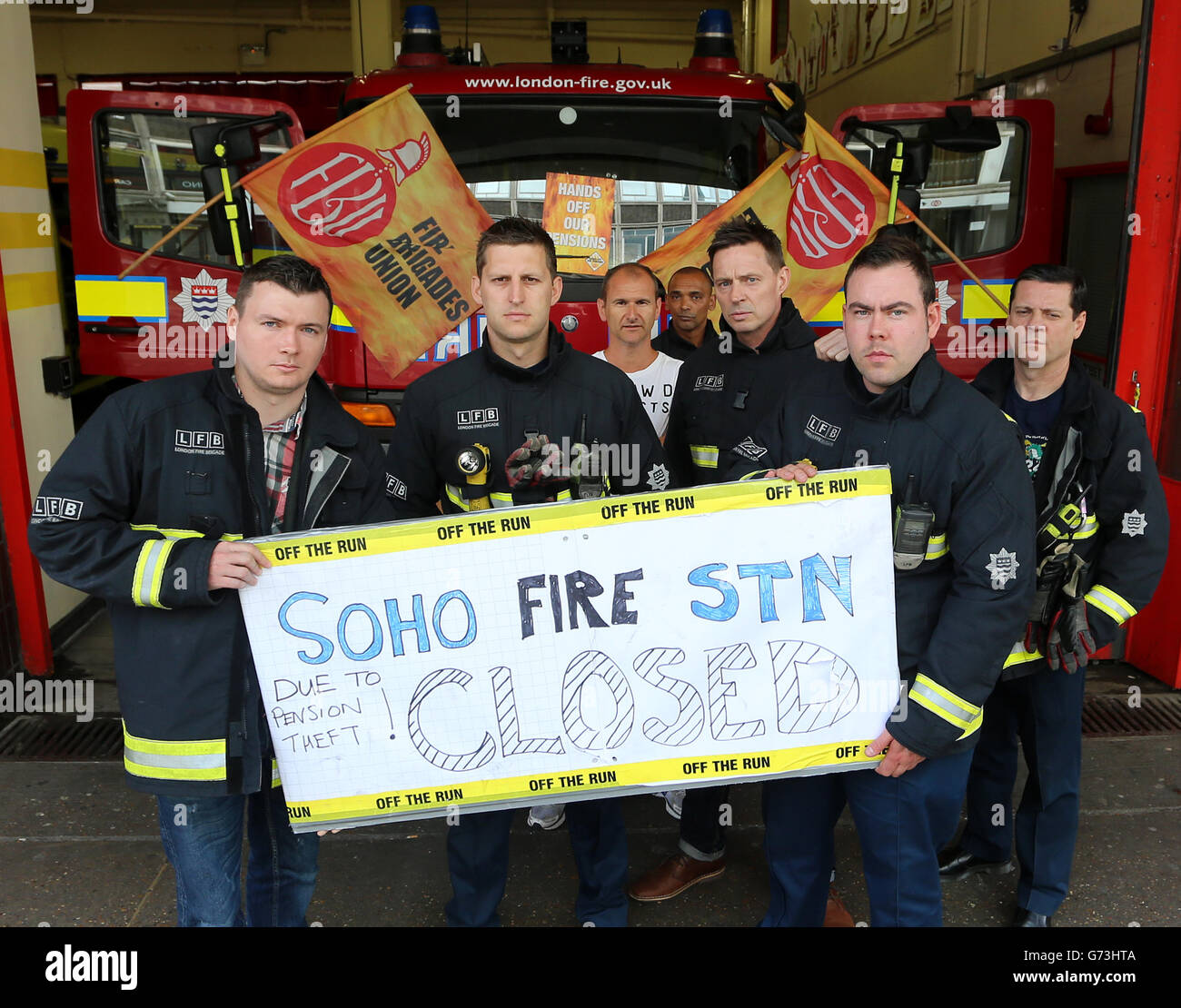 Firefighters outside soho fire station in london hi-res stock ...